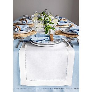 Solino Home White Linen Table Runner 54 inches – 100% Pure Linen 14 x 54 Inch Classic Hemstitch Table Runner – Small Coffee Farmhouse Table Runner for Spring, Summer, Indoor, Outdoor