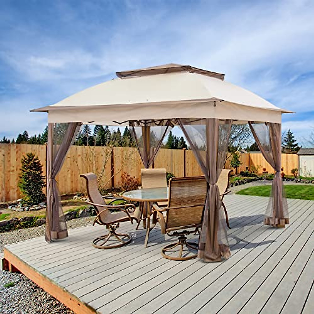 EAGLE PEAK 11x11 Pop-Up Gazebo Shelter with Screen Wall Panels Instant OutdoorTent with 121 Square Feet of Shade,Tan