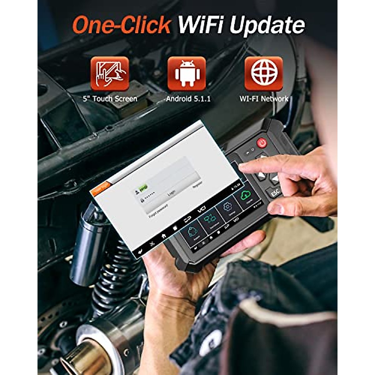 Motorcycle Diagnostic Scan Tool, OBDPROG Moto 100 Full System Scanner for Harley Honda Yamaha Victory Indian Polaris Brp, Engine ABS TPMS Auto Scan Code Reader, Oil Light Reset, 5.0 Touch Screen