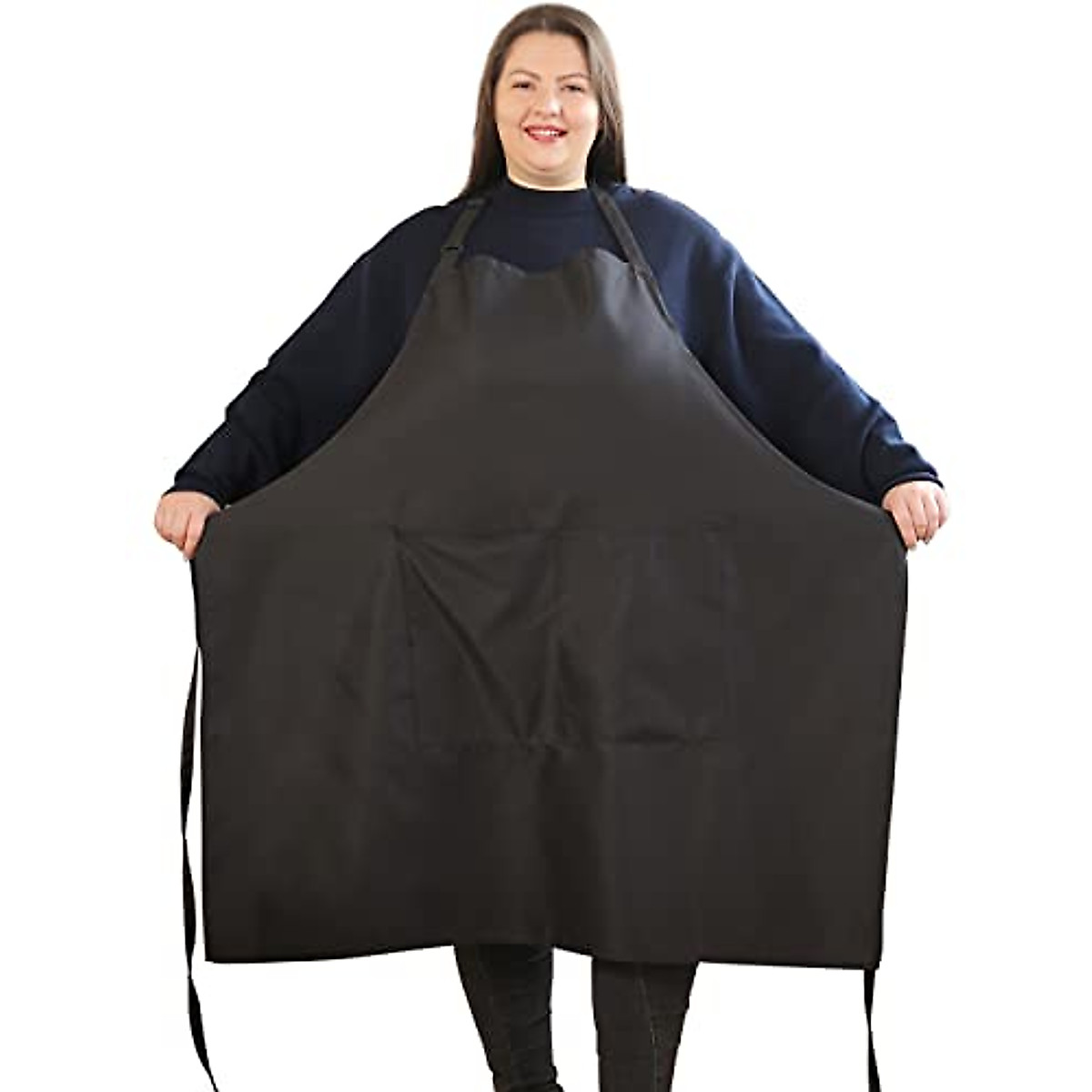 APRONNER Plus Size Aprons for Women with Pockets Durable Long Adjustable Bib Kitchen Cooking Black