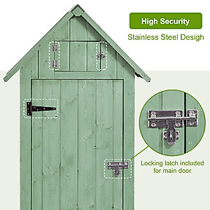 GAOMON Outdoor Wooden Storage Shed, Garden Wood Tool Cabinet, Solid Sheds & Outdoor Storage Clearance, Waterproof Sheds with Shelf and Locking Latch for Backyard, Hallway, Patio (Green)