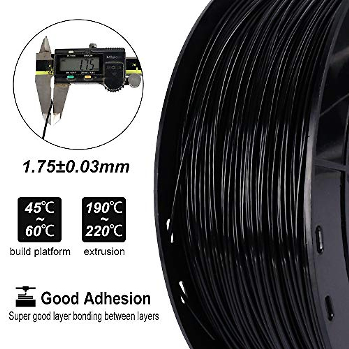 ENOMAKER ST-PLA (PLA++) 3D Printer Filament Black 1.75MM 1kg(2.2LBS) Spool Improved by New Formula for Creality CR-10 V2 Ender 3, Ender 3 pro V2