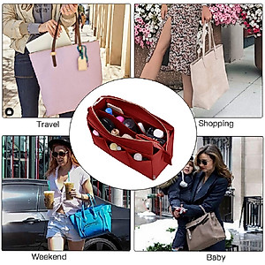 Purse Organizer Insert,Felt Bag Organizer with NEW Detachable Zipper cover, fits, St Lious, Tote and handbag shaper (Medium, Red)