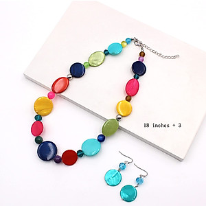 Jules D. Simple Beaded Choker Necklace Handmade Shell Multi Colorful Brown Green Beads Statement Necklace Bracelet Earring Set Costume Jewelry for Women Gifts (Multi)