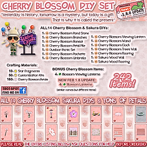 VVR ACNH: Cherry Blossom Sakura Series Full Set | 14 DIY Recipes | Blossoms | Petals | Blossom-Viewing Lanterns | Crafting Materials