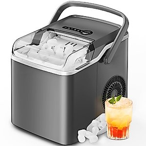 Silonn Countertop Ice Maker, 9 Cubes Ready in 6 Mins, 26lbs in 24Hrs, Portable Ice Machine with Self-Cleaning, 2 Sizes of Bullet Ice for Home/Kitchen/Party/RV, Grey