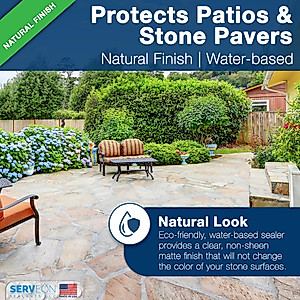 Serveon Sealants Natural Stone Sealer (Clear Natural Finish) Commercial Grade Outdoor Indoor Waterproof Grout Sealer Protects Pavers Pools Patios Decorative Landscape Stones (1 Quart) H2100S