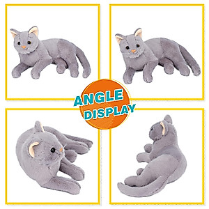 Easfan Realistic Cat Stuffed Animal Lifelike Lying Kitten Plush Toy Grey Cute Kitty Toy Birthday Holiday Kids Boys Girls, 10''