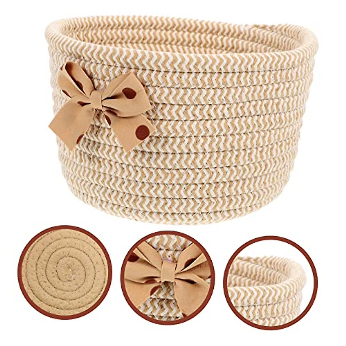 Cotton Rope Storage Basket Baby Keys Woven Storage Basket Table Top Decor Decorations for Shelves Foldable Basket Desktop Storage Basket Small Round Basket Manual Khaki Fabric