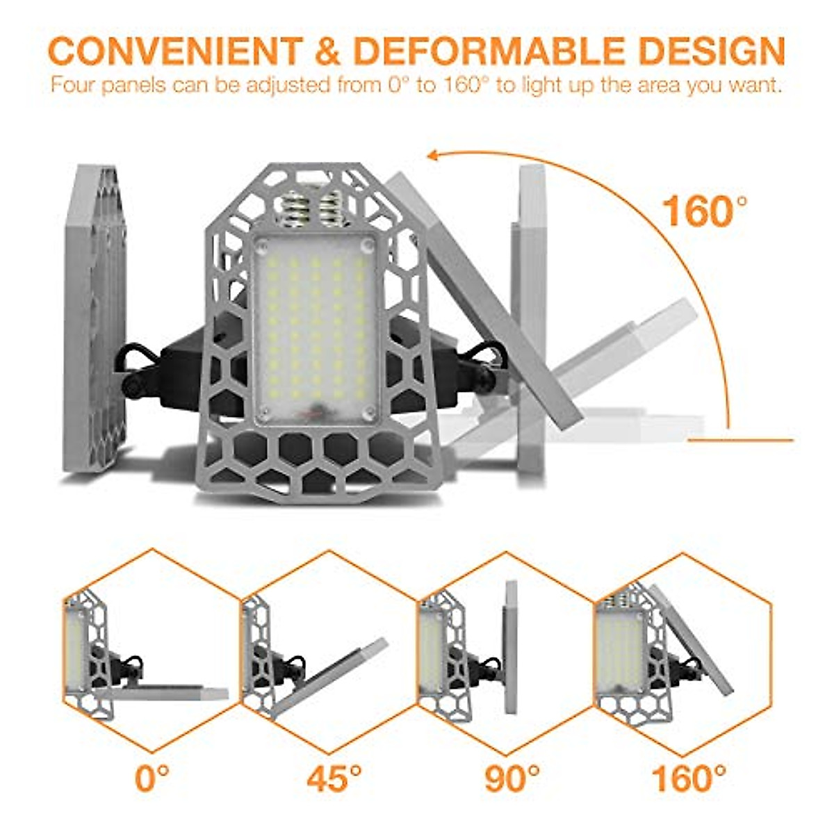 2 Pack LED Garage Lights, 145W 16500 Lumens Deformable Garage Ceiling Lighting, 6000K Daylight with Four Leaf Garage Ceiling Light Fixture E26/E27 LED Shop Light for Barn Basement Workshop Warehouse