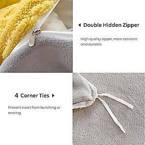 INFLAG Fluffy Comforter Cover, Boho Bedding Flannel Duvet Cover 3 Pieces, Ultra Soft Cozy Velvet Duvet Cover King 104" x 90" with Zipper Closure & 2 Pillow Shams (King, Yellow)