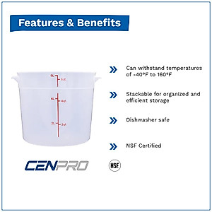 CenPro 29A-047 Round Food Storage Container - 6 Qt. Capacity - Translucent - NSF (Lid Sold Separately)