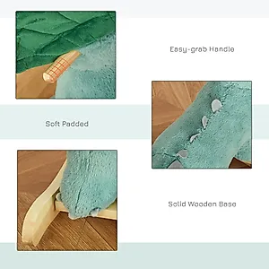 Qaba Kids Plush Ride-On Rocking Horse Triceratops-Shaped Plush Toy Rocker with Realistic Sounds for Child 36-72 Months Dark Green