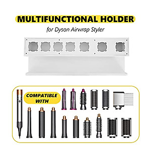 Storage Holder for Dyson Airwrap, Farmhouse Curling Iron Accessories Rack Wall Mount, Wood Hair Wrap Styler Tools Holder, Vacuum Attachments Display Stand for Bathroom Organizer (White)