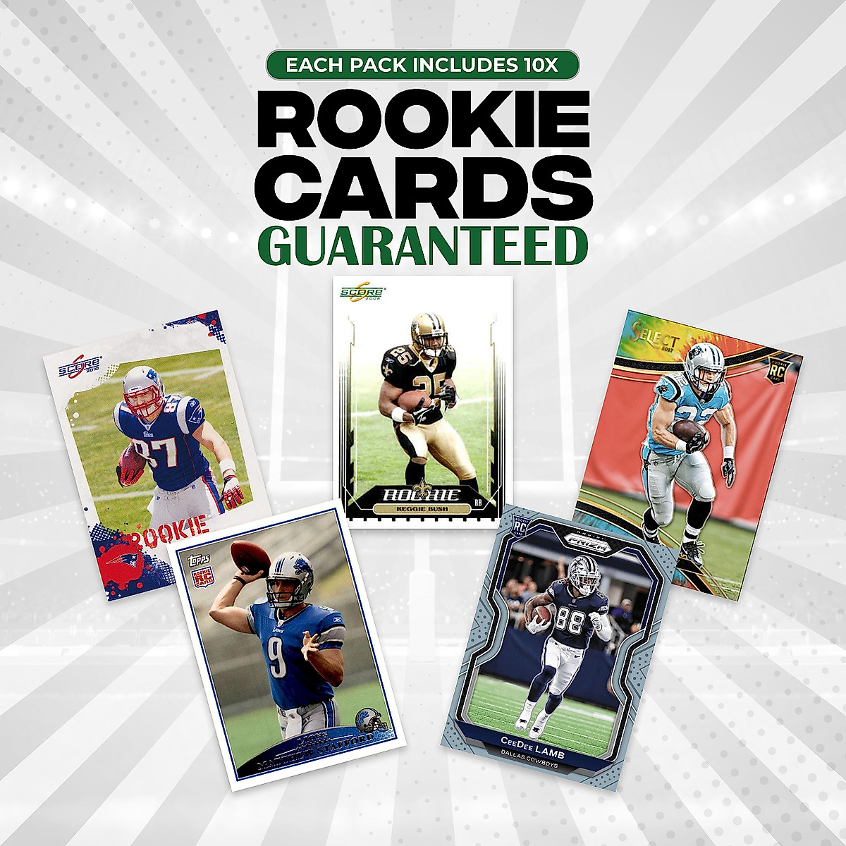 Deluxe Football Card Mystery Box | 100x Official Cards | 10x Hall of Famers | 10x Rookies | 4X Autograph or Relic Cards Guaranteed | by Cosmic Gaming Collections