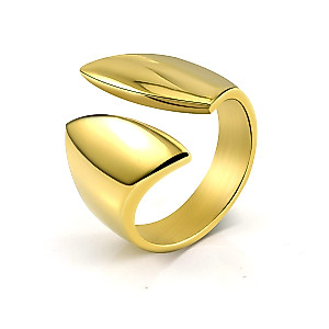 COUYA 316L Stainless Steel Long Rings for Women 18K Gold Plated Color Open Punk Wedding Bands O10 gold 10
