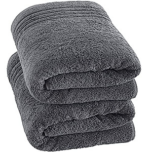 Hammam Linen Bath Sheet Towels 6 Pieces Bundle | Includes: 2 Luxury Bath Sheet Towels, 4 Hand Towels | Quality, Soft Towel Set | Grey