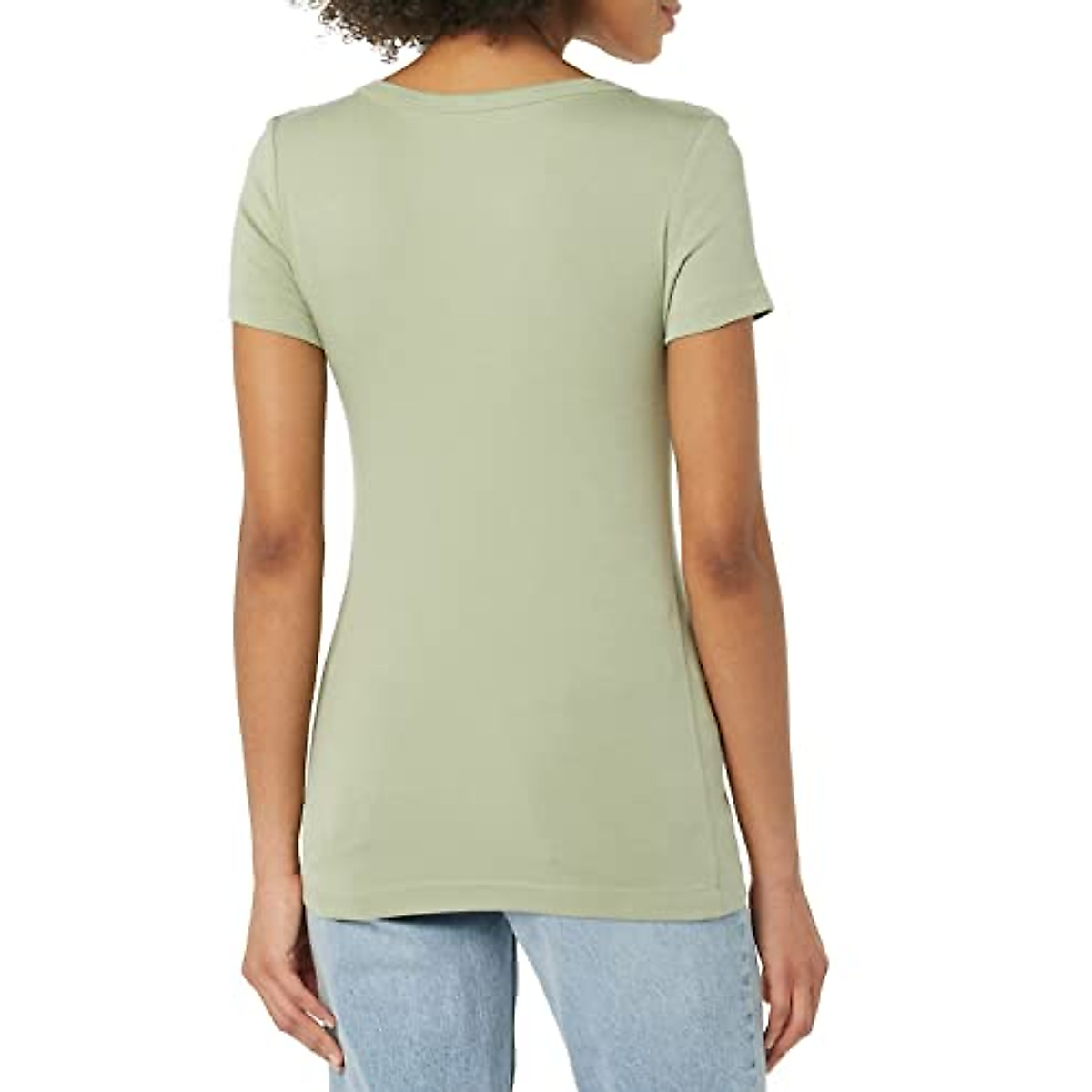 Amazon Essentials Women's Slim-Fit Short-Sleeve V-Neck T-Shirt, Pack of 2, Black/Sage Green, Medium