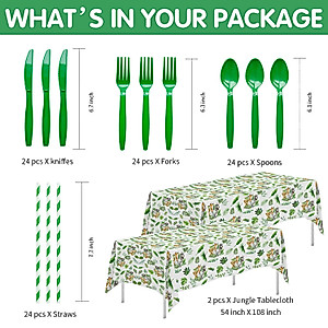 HIPVVILD Safari Birthday Decorations Tableware - Jungle Theme Party Supplies Include Plates, Cups, Napkin, Cutlery, Tablecloth, Straws, Animal Safari Jungle Birthday Baby Shower Decorations | Serve 24