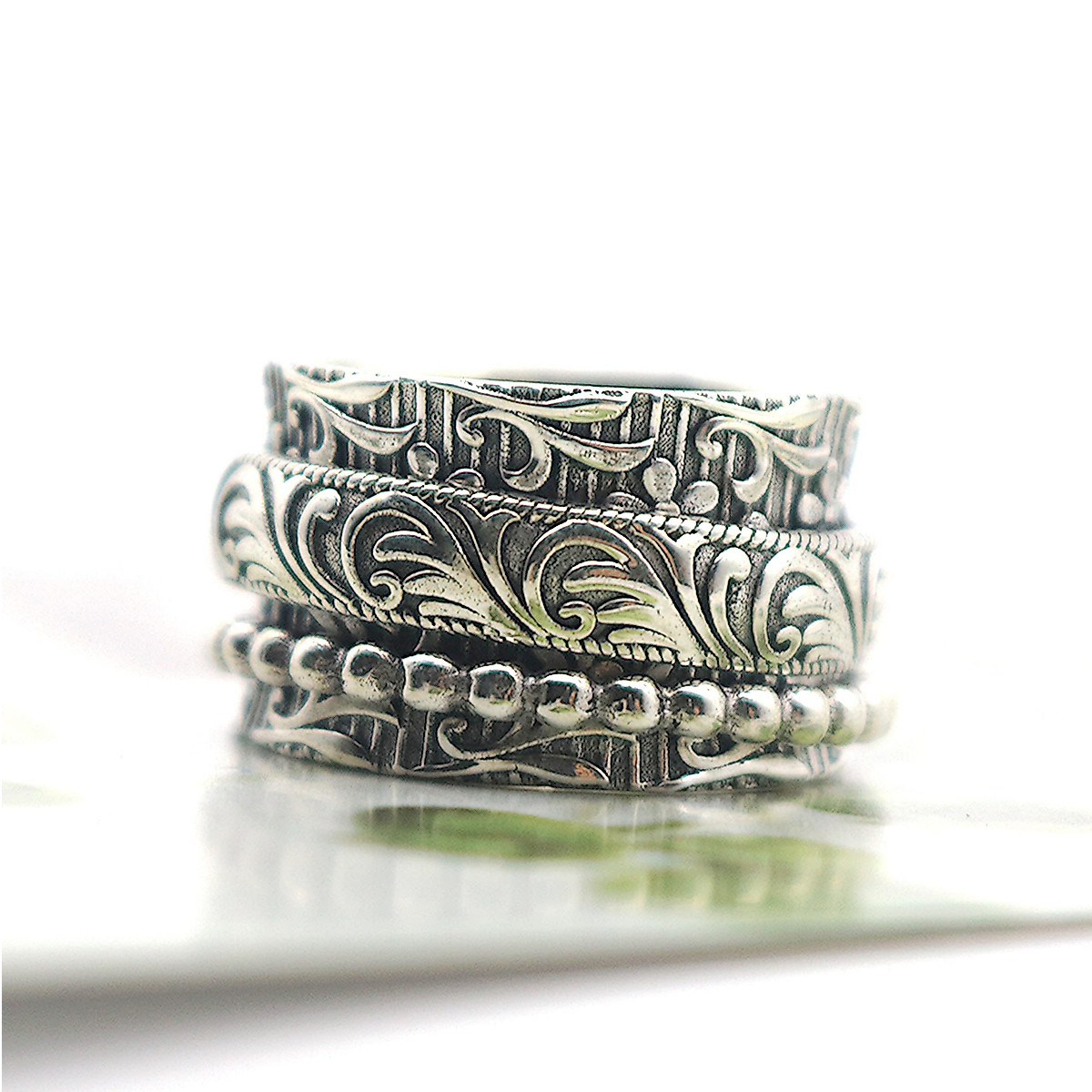 ENERGY STONE Dancer Sterling Silver Meditation Spinner Ring (Style US61) (9.5)