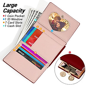 YINHEXI Wallet for Women, Cute Womens Wallet Card Holder, Small Trifold RFID Blocking Purse, Cute Small Leather Pocket Wallet for Women, Girls, Ladies Mini Short Purse (Burgundy)