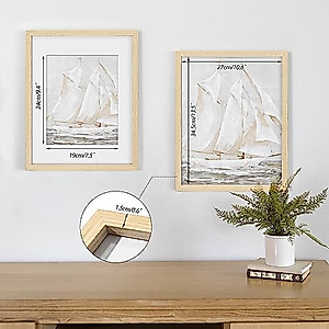 Afuly 11x14 Picture Frame 8x10 Picture with Mat 11 by 14 Frame without Mat Natural Wood Texture Wall Mounted Gallery Display Weddings Birthday Graduation Gifts for Family, Set of 2, Oak Beige