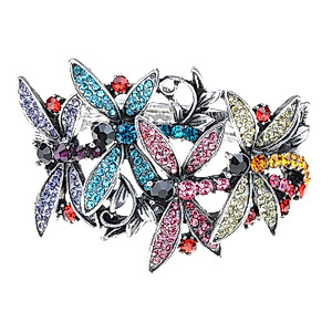 Alilang Womens Silvery Tone Shine Colorful Crystal Rhinestone Flying Dragonfly Firefly Insect Cuff Bangle Bracelet