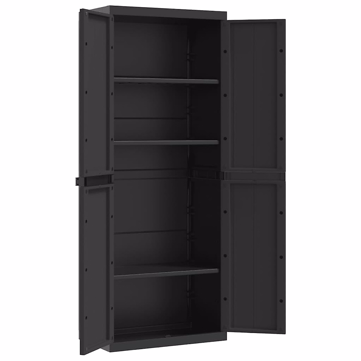 vidaXL Outdoor Storage Cabinet Black PP 25.6"x14.6"x65" - Weather-Resistant Utility Cupboard with Adjustable Shelves and Lockable Doors for Garden, Patio, and Balcony