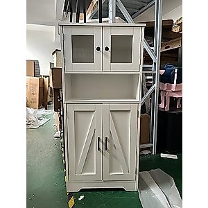 CREMORE Farmhouse Kitchen Pantry Storage Cabinet, Freestanding Hutch with Doors and Shelves, Coffee Bar, Cupboard for Dining Room