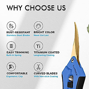 Lumo-X Trimming Scissors Pruning Snips with Titanium Coated CURVED Blades & STRAIGHT Blades for Precision Buds Trimming, Indoor/Outdoor Garden Trimming, Bonsai, Hydroponics (Green & Blue - Set)