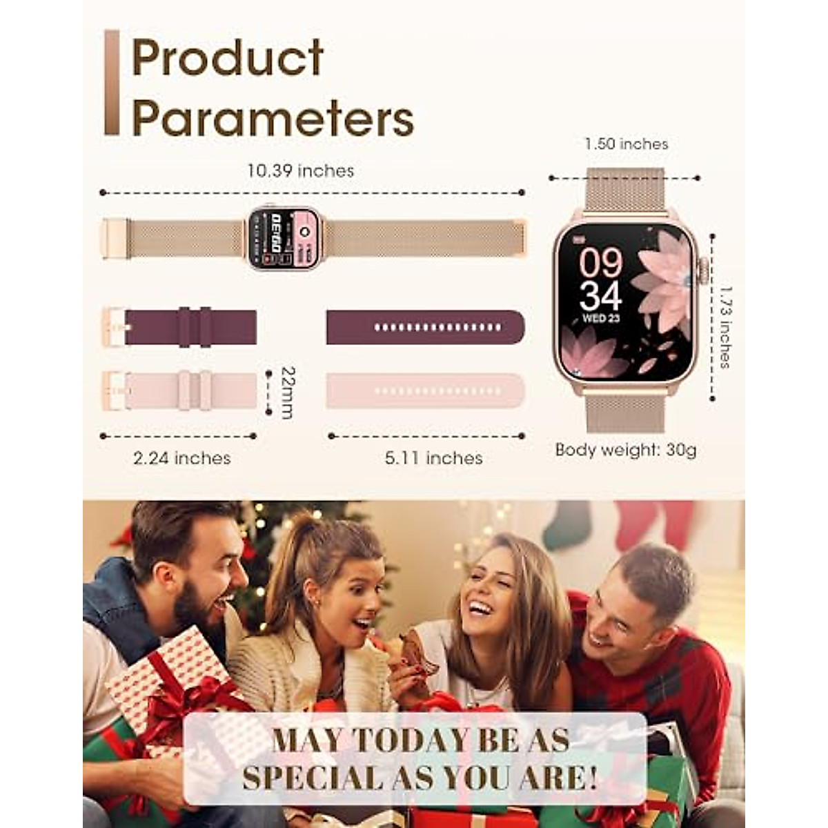 AKUMAKA Smart Watches for Women(Answer/Make Calls), 1.85'' HD Bluetooth 5.3 Smart Watch for Android Phones and iOS, Fitness Tracker Watch with Heart Rate/Sleep Monitor, IP68 Waterproof Sport Watch