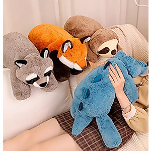 REYBEYOLA Cute Sloth Stuffed Animal Kawaii Plush Raccoon Fox Crocodile Sloth Weighted Stuffed Animals Throw Pillow (Grey, 18 inch)