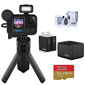 GoPro HERO12 Black Camera Bundle: Waterproof Action Cam Kit with Dual Battery Charger, 2x Enduro Batteries, and 64GB Micro SD for Adventure Creators