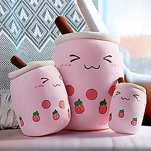 Cute Boba Stuffed Plush Kawaii Bubble Tea Plush Soft Pillow Cartoon Milk Tea Cup Pillow Food Plushie Hugging Plush Toys Christmas Birthday Gifts for Boys Girls Pink 9.5 inch