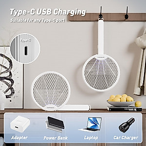 vertmuro Electric Fly Swatter, 4000V Bug Zapper Racket 2-in-1 Foldable Fly Trap with USB Rechargeable Battery, UV Light, Mosquito Killer Zapper for Indoor and Outdoor