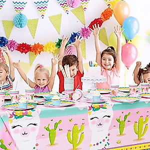 WERNNSAI Llama Table Cover - 108'' x 54'' Party Disposable Plastic Tablecloth Alpaca Lama Party Supplies for Kids Girls Pink Birthday Party Decorations