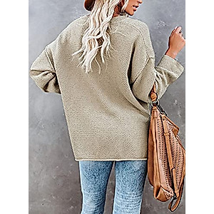 SHEWIN Sweaters for Women Trendy Waffle Knit Long Sleeve Button V Neck Loose Tops,(US 18-20) 2XL,Khaki