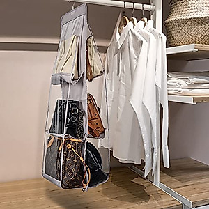 Vercord Hanging Purse Organinzer Handbag Tote Hanger Closet Dustproof Storage Bag with Six Pockets Light Gray