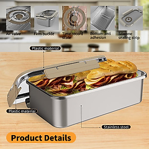 HAKELPOK Bakeable 304 Stainless Steel Bread Box for Homemade Bread, Portable Time Recording Bread Storage Container with Airtight Lid, Breadbox for Kitchen Countertop, Bun, Bagel (Brown)