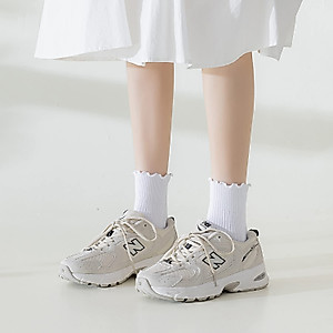 Mcool Mary Women's Ruffle Socks,Casual Cute Ankle Socks Comfort Cool Cotton Knit Lettuce Frilly Crew White Socks for Women 6 Pack