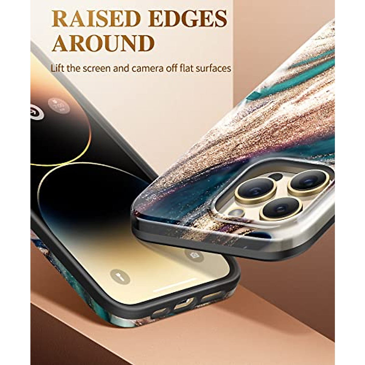 GVIEWIN Case Compatible with iPhone 14 Pro 6.1 Inch, [10FT Military-Grade Drop Tested] Marble Stylish Cases Shockproof Protective Slim Thin Soft TPU Phone Cover for Women 2022 (Drift Sand/Brown)