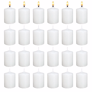 White Votive Candles Long Burn Time Unscented Candles Votives Bulk Pack of 24 Small Pillar Candles