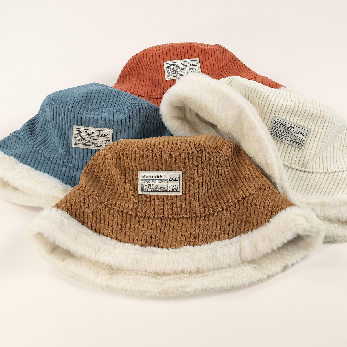 CHOK.LIDS Reversible Fur Bucket Hat Elegant Fuzzy Bucket Hat Corduroy Trendy Winter Hat Fluffy Warm Fashionable Fleece (Ivory/Ivory)