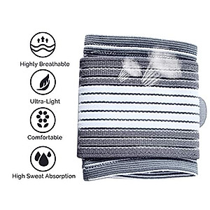 NeoTech Care Wrist Band - Adjustable Compression Strap - Elastic & Breathable Fabric - Support Sleeve for Tennis, Sports, Exercise - Men, Women, Right or Left - Grey Color (Size M, 1 Pair)