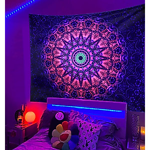 ADDWel Blacklight Mandala Boho Tapestry Glow In The Dark, Black Light Bohemian Hippie Poster Wall Hanging for Bedroom Aesthetic Wall and Room Decor (30" x 40", Mandala)