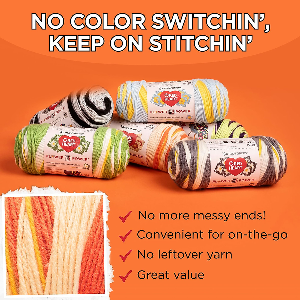 Red Heart All in ONE Flower Power Peony pop Yarn - 3 Pack of 8.8oz/250g - 100% Acrylic - #4 Worsted (Medium) - 440 Yards - Knitting/Crochet