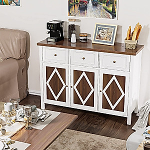 Sideboard Buffet Cabinet with Storage, Kitchen Cabinet with 3 Doors and 3 Adjustable Shelves and 3 Drawers, Buffet Server Bar for Dining Room, Living Room