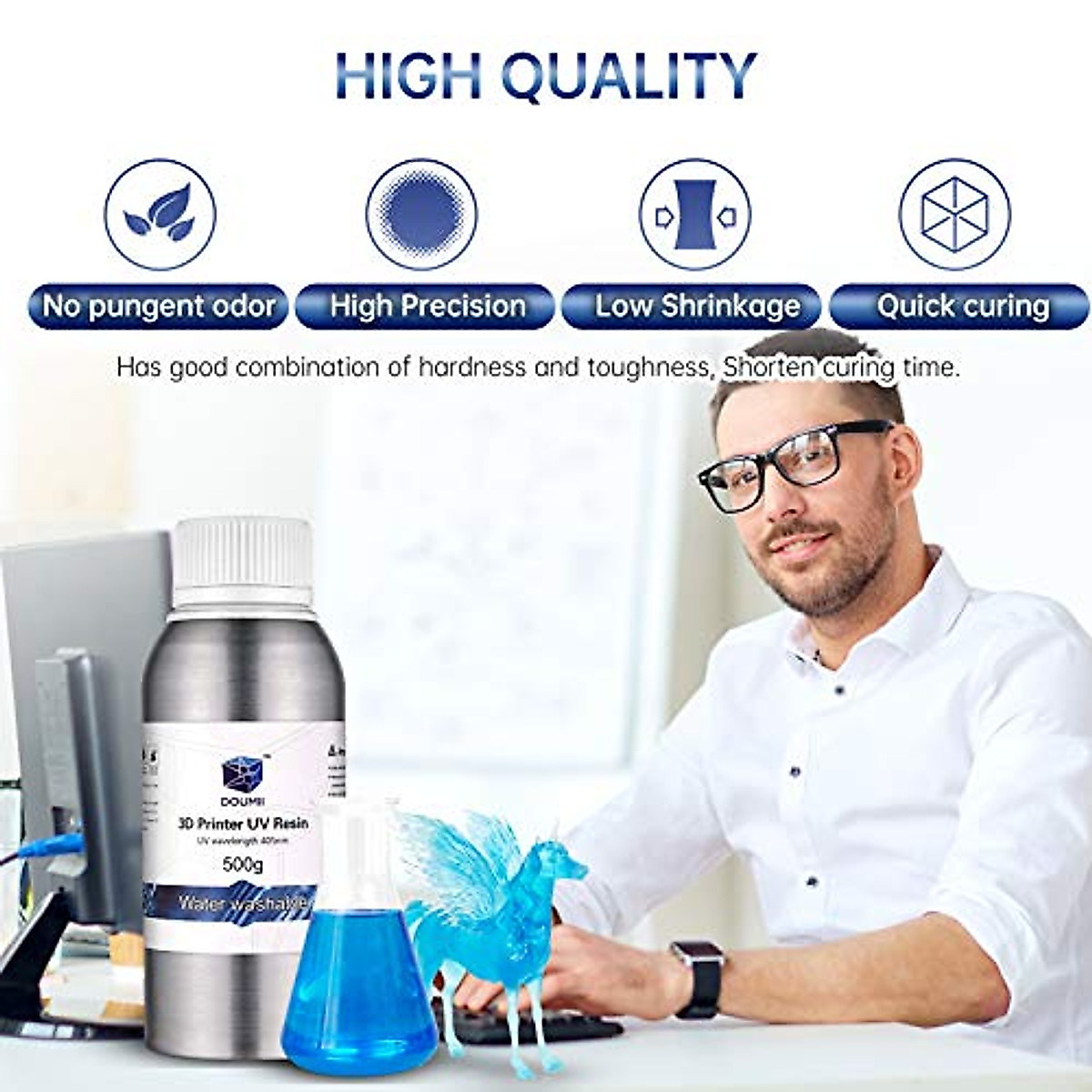 DOUMII Water Washable 3D Resin – 405nm UV Cured 3D Printing Resin, for LCD 3D Printers, Easy to Clean and Cure, Fast Curing with High Precision. (Green, 500G)