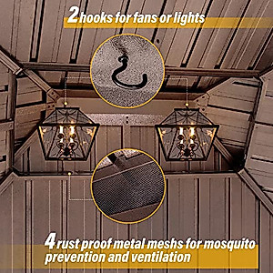 LAUSAINT HOME 10'x12' Permanent Outdoor Gazebo, Heavy Duty Metal Hardtop Double Roof Gazebos with Aluminum Frame & Enclosed Khaki Curtains and Mosquito Nettings for Lawn and Garden