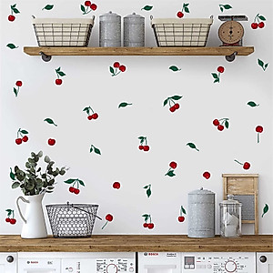 Cherry Wall Decal Fruit Wall Decals Peel and Stick Kitchen Wall Decals Cherries Green Leaf Wall Stickers Cherry Fruit Wall Stickers for Living Room Bedroom Nursery Decor